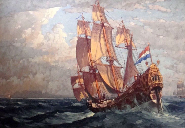 "Van Riebeeck's Dromedaris" approaching the Cape by Nils Andersen ...