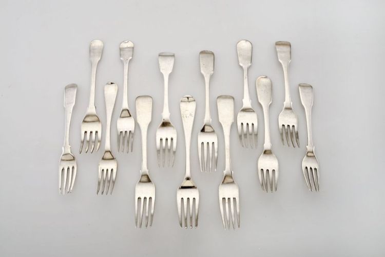 Ten Cape silver Fiddle and Old English pattern table forks, Daniel ...