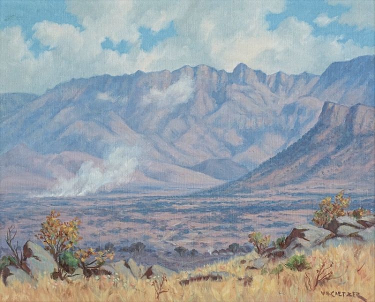 A Pilanesberg Landscape with a Fire in the Distance by Willem Hermanus ...