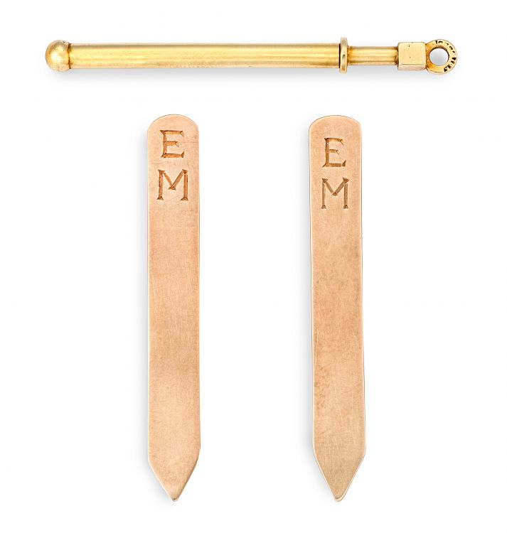 Pair of 9ct gold collar stays, Kurt Jobst, 1972 | Strauss & Co