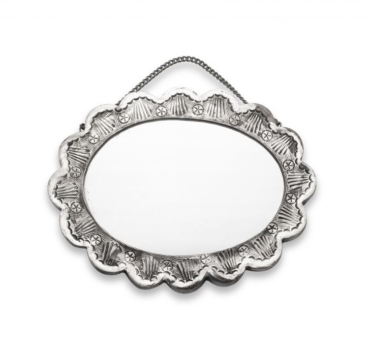 A Turkish silver hanging wedding mirror, .900 standard, post 1940 ...