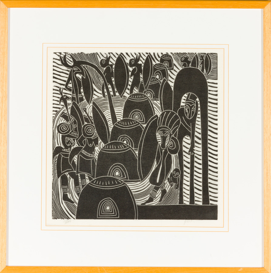 Huts and Figures by Azaria Mbatha | Strauss & Co