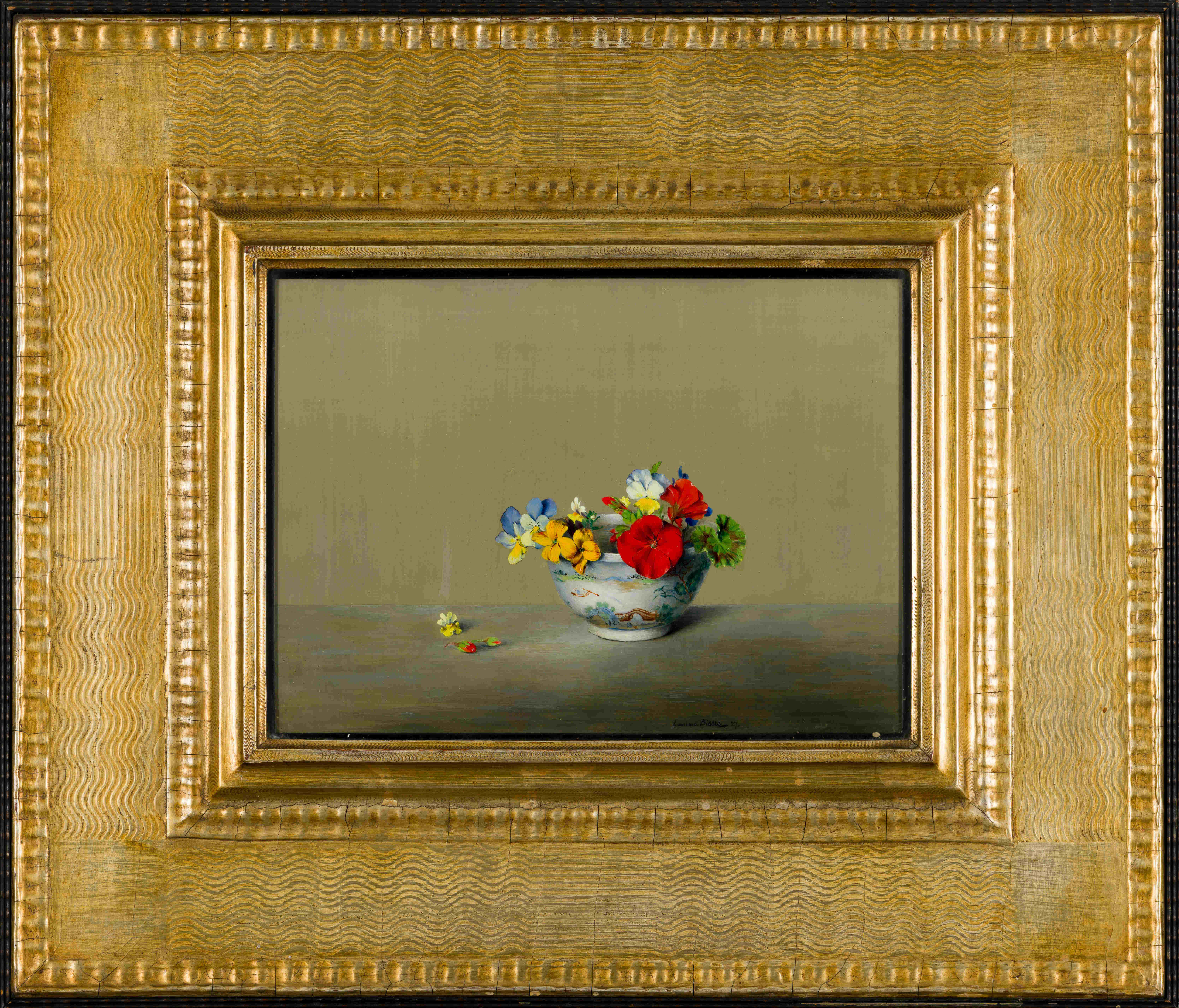 Oriental Bowl with Geraniums, Wallflowers, Pansies (Alpine) Nemesias ...