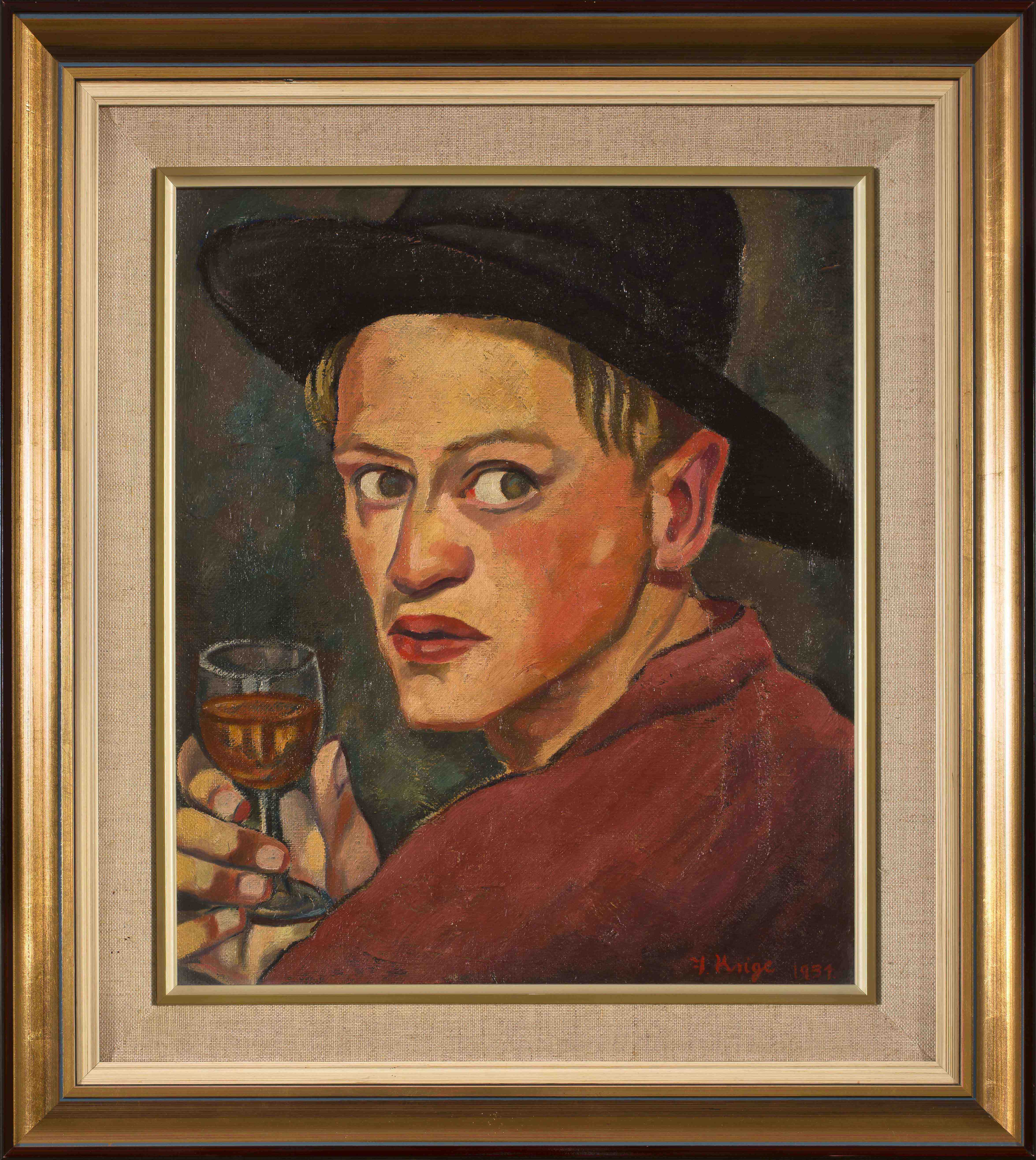Young Man with a Glass of Wine (Self Portrait) by François Krige ...